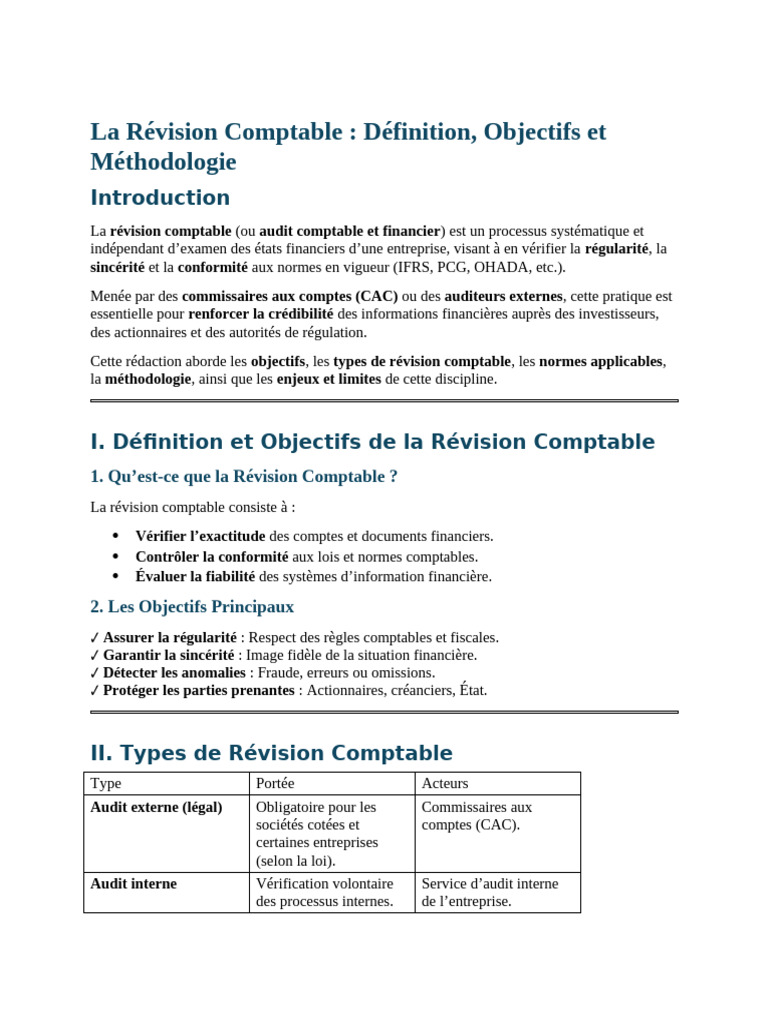 Révision Comptable : Définition et Objectifs | PDF | Audit financier ...