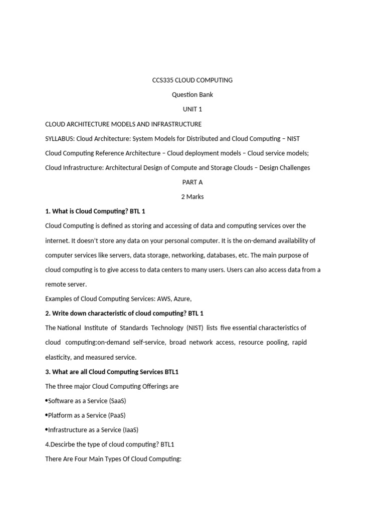 Ccs335 Cloud Computingqbank | PDF | Cloud Computing | Software As A Service