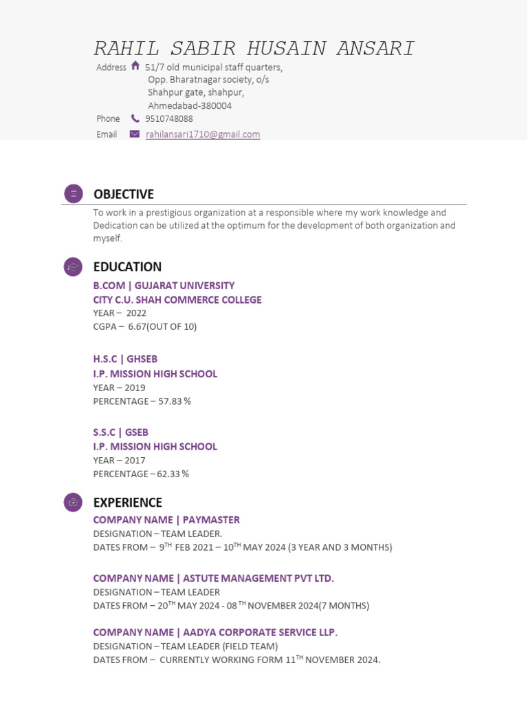 Rahil Ansari CV 2025-1 | PDF