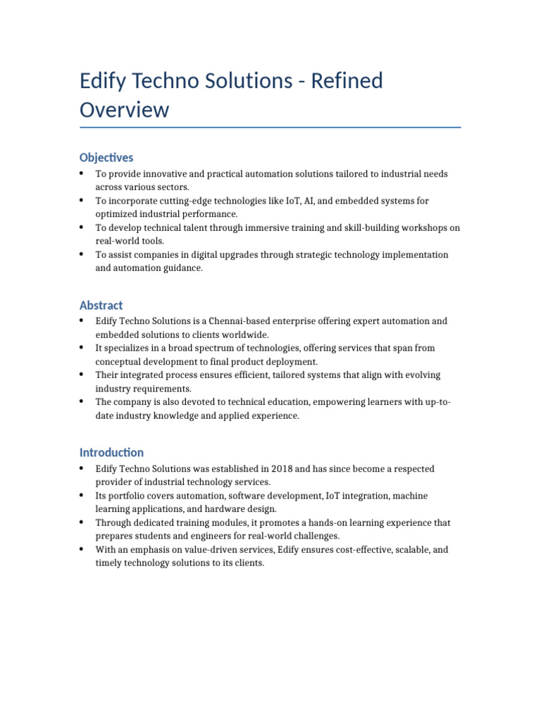 Edify Techno Solutions Refined Overview | PDF