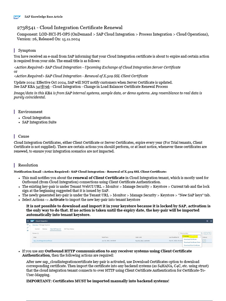 SAP Cloud Integration Certificate Renewal Guide | PDF | Public Key ...