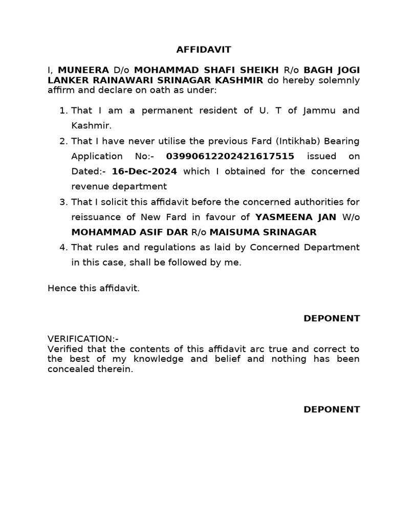 Affidavit Fard | PDF