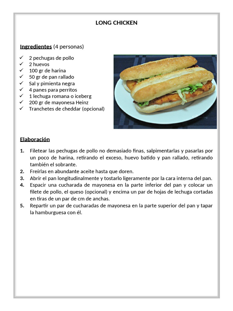 Receta de Long Chicken Casero | PDF