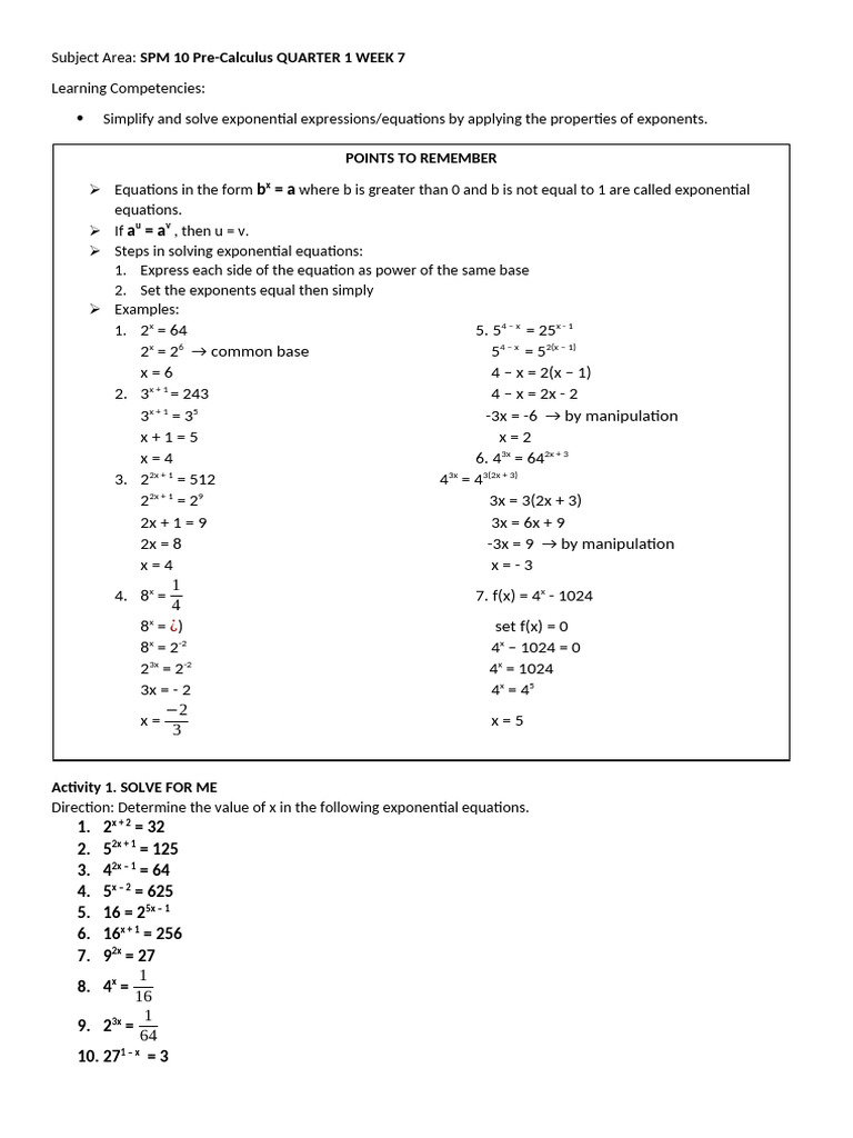 Spm 10 Exponential Equations | PDF | Equations | Chess Theory