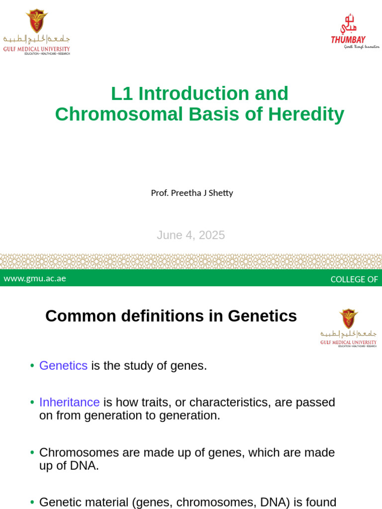 L1 Introduction and Chromosomal Basis of Heredity | PDF | Allele | Dominance (Genetics)