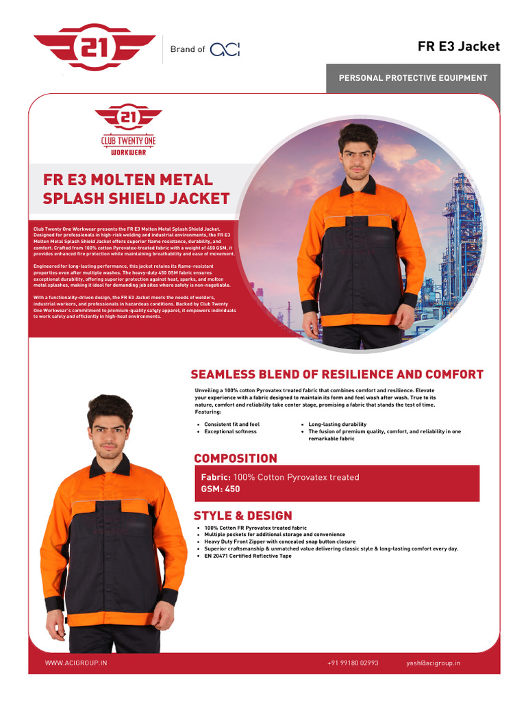 3008-10- FR E3 Molten Metal Splash Shield Jacket | PDF | Textiles | Welding