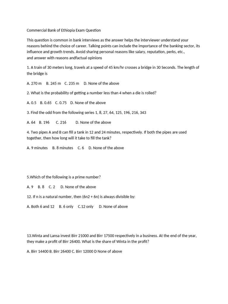Commercial Bank Exam Questions Guide | PDF | Prices