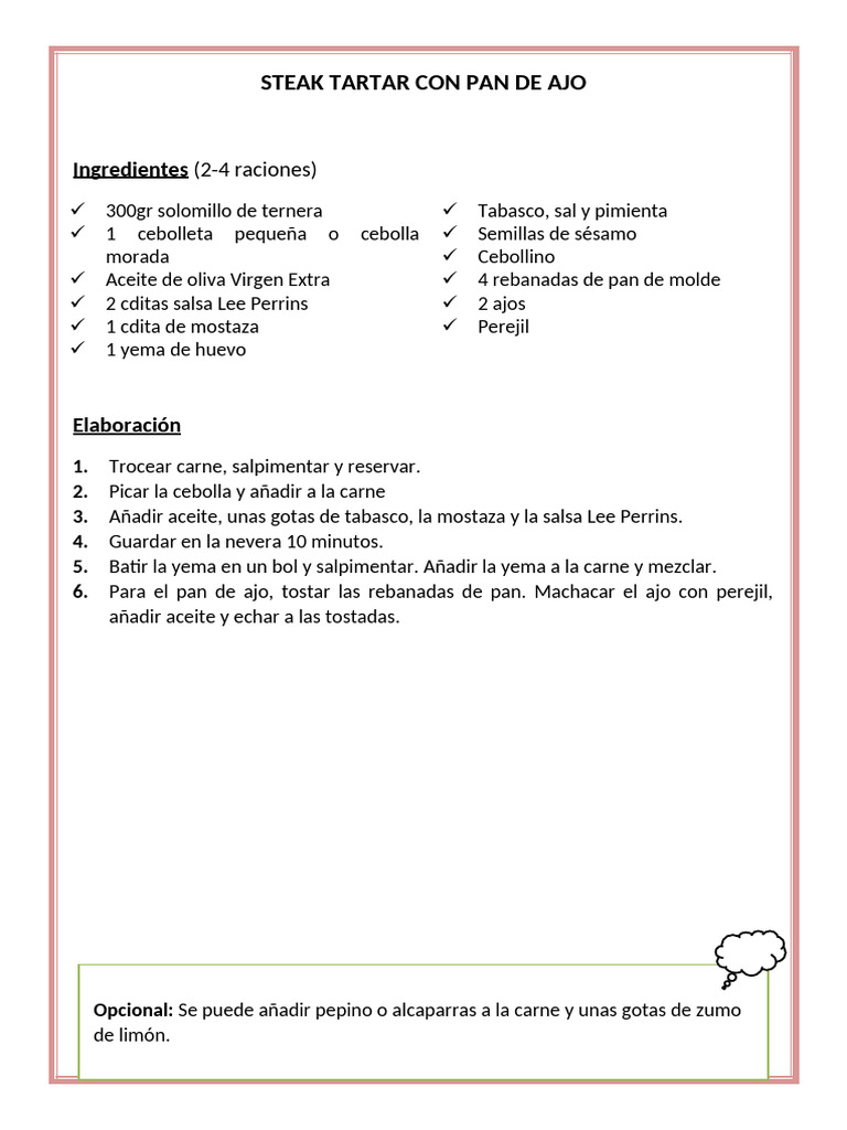 Steak Tartar Con Pan de Ajo | PDF