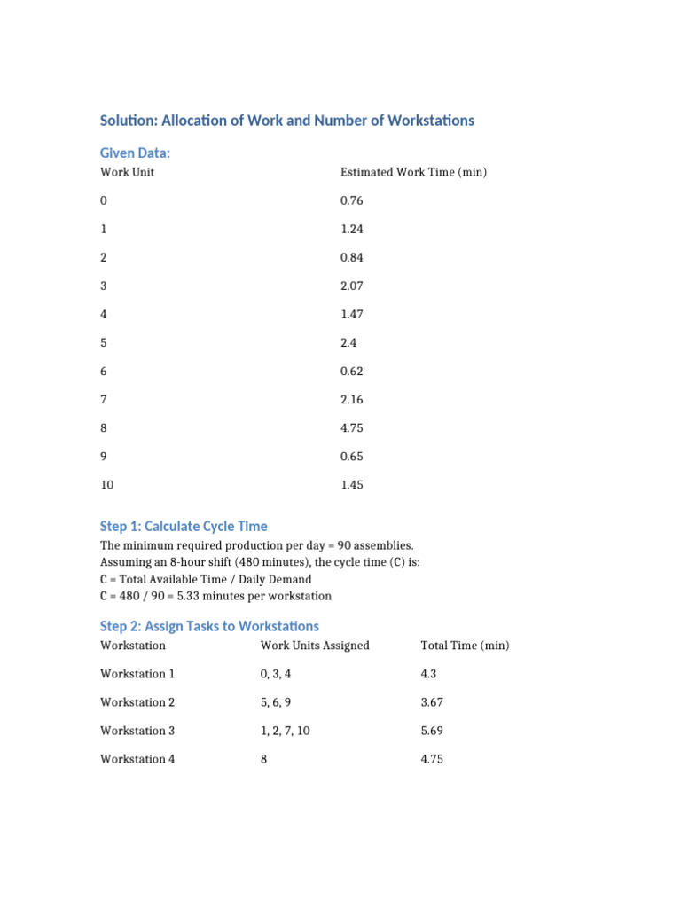 Allocation of Work and Workstations | PDF