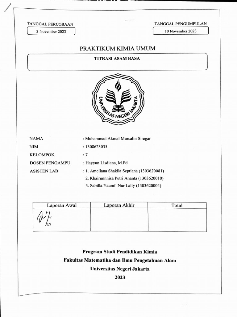 Muhammad Akmal Mursalin Siregar - 1308623935 - Titrasi Asam Basa | PDF