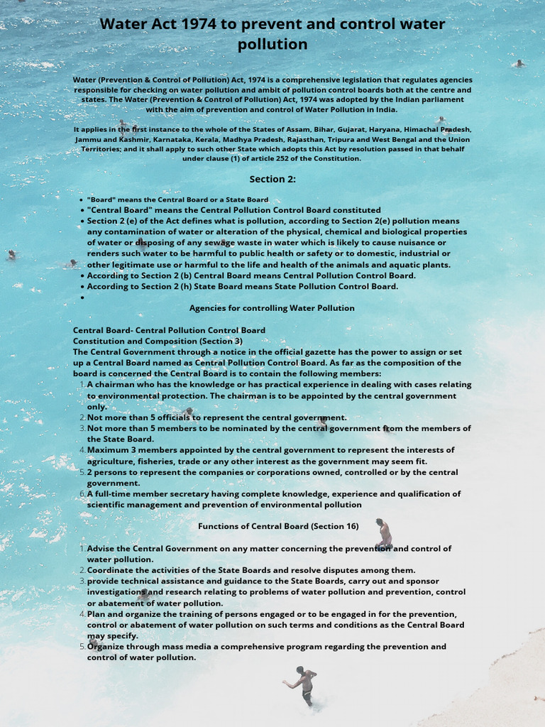 Water Act 1974 To Prevent and Control Water Pollution: Section 2 | PDF ...