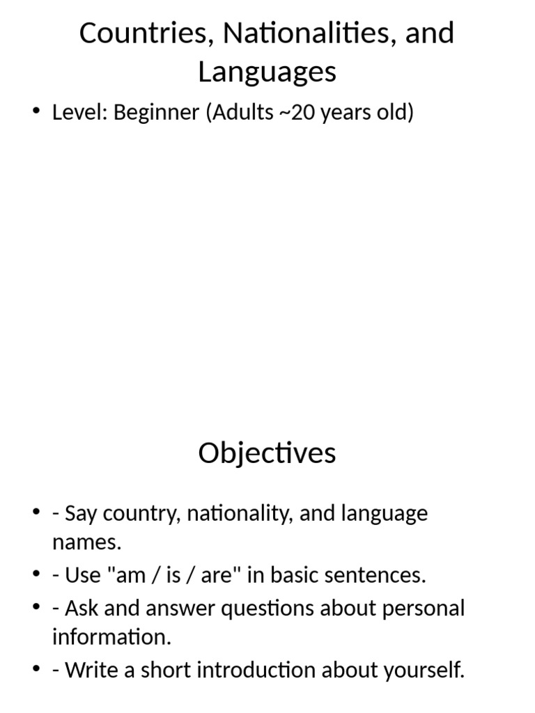 Countries Nationalities Languages Lesson | PDF