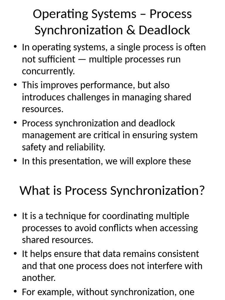 Operating Systems Synchronization Deadlock | PDF | Computer Science | Computer Architecture
