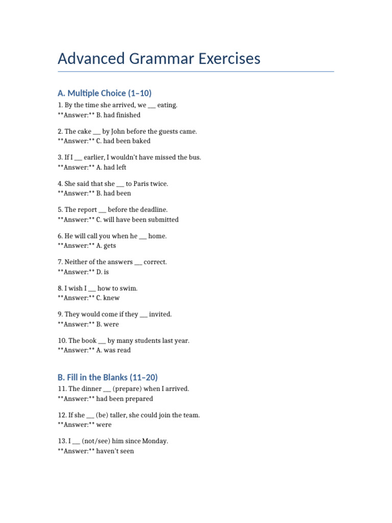 Advanced English Grammar Exercises | PDF