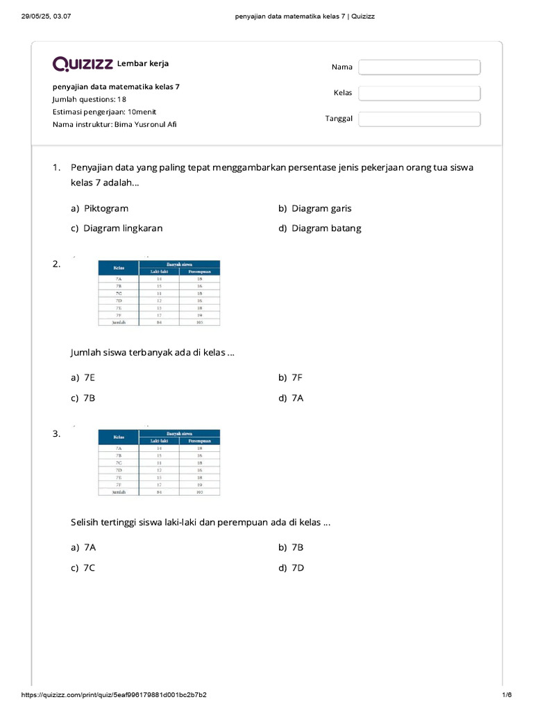 Penyajian Data Matematika Kelas 7 | PDF