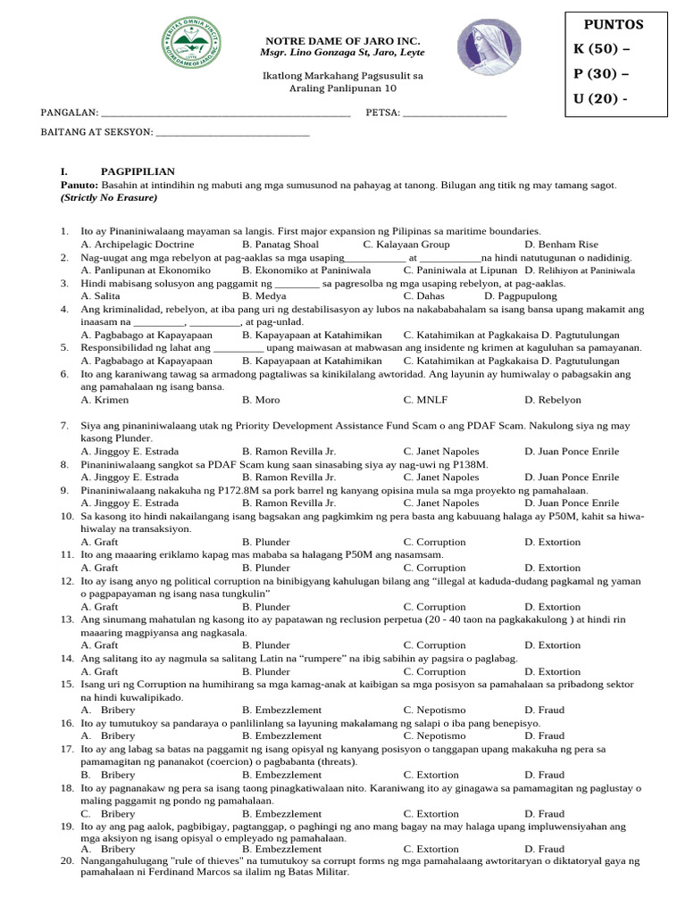 Exam Ap 10 Q3 | PDF