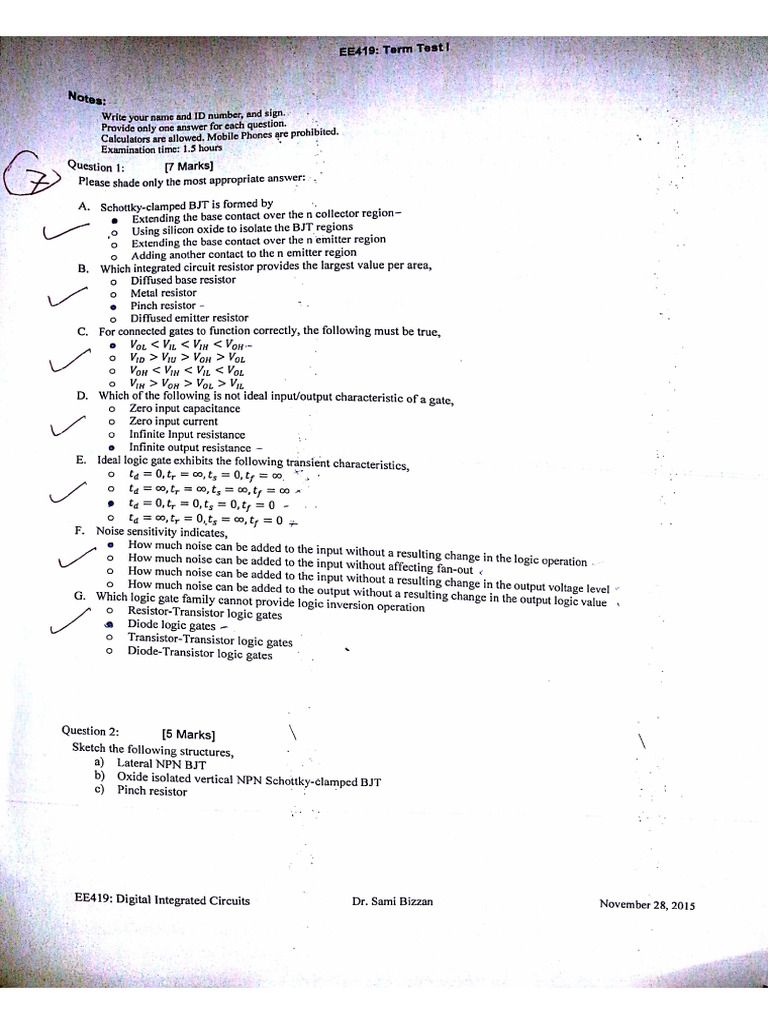 الاجابة النمودجية للتست التاني 419 | PDF