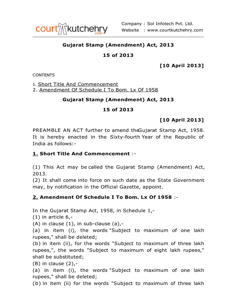 Gujarat Stamp Amendment Act 2013 | PDF | Legal Documents | Justice