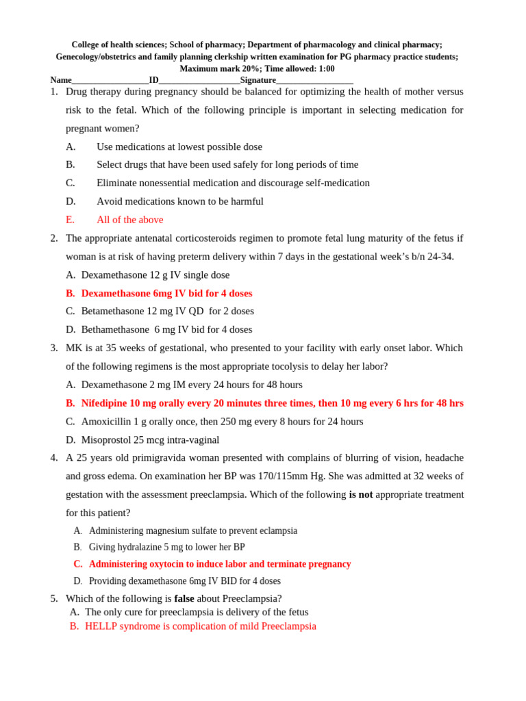 GynObs and FP Clerkship Written Exam | PDF | Pregnancy | Prenatal ...