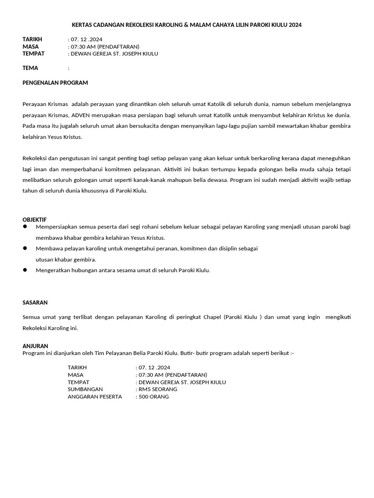 Kertas Cadangan Rekoleksi Karoling 2024 Updated 4.11.24 | PDF