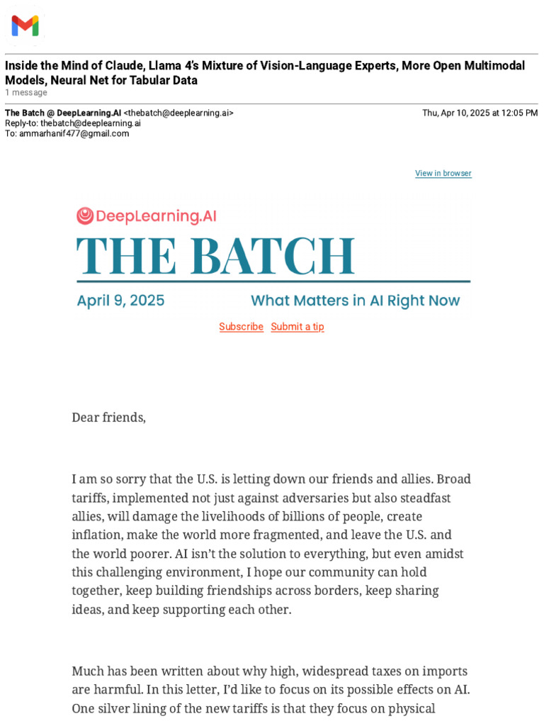 Gmail - Inside The Mind of Claude, Llama 4's Mixture of Vision-Language Experts, More Open ...