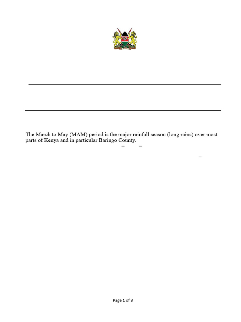 Baringo County MAM 2025 Seasonal Weather Forecast | PDF | Rain | Wet Season