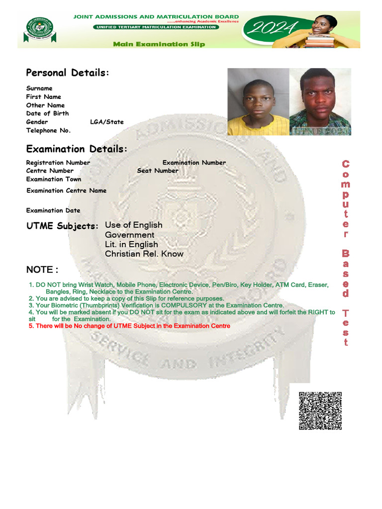 Main Examination Slip | PDF