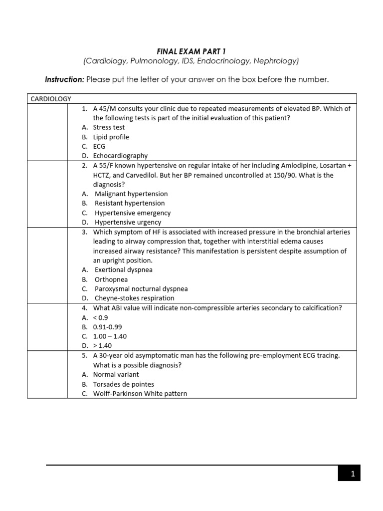 Final Exam Part 1 Questions | PDF | Asthma | Blood Pressure