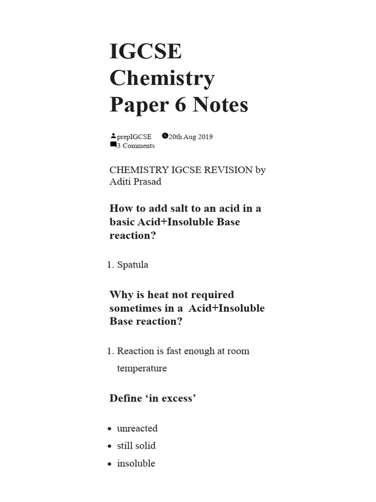 IGCSE Chemistry Revision Notes | PDF | Solubility | Sulfuric Acid