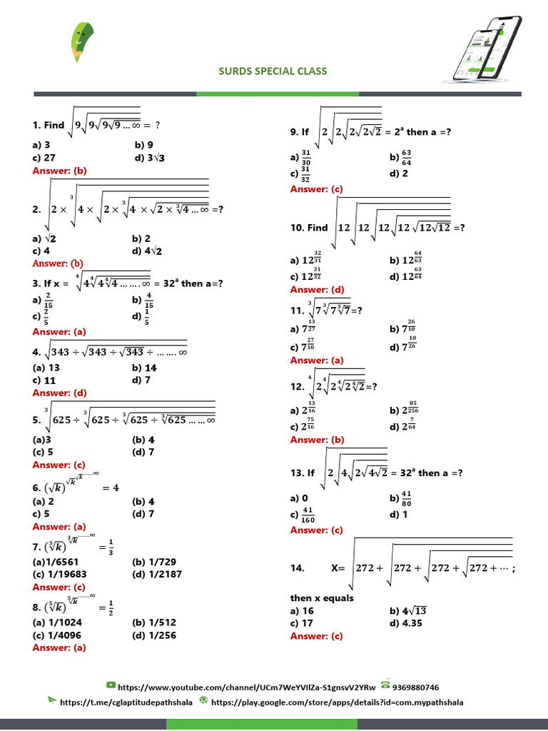 Special class on surds | PDF