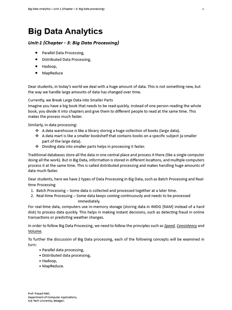 Unit 1 (Chapter 3) - Big Data Processing | PDF | Apache Hadoop | Map Reduce