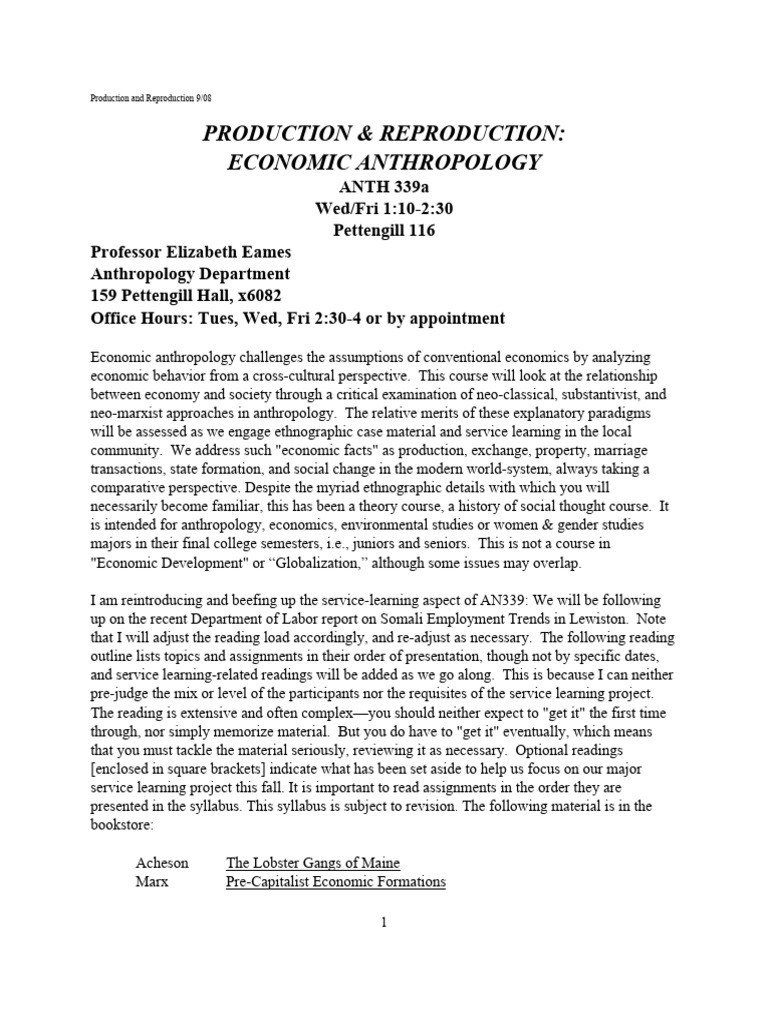 Production & Reproduction - Economic Anthropology | PDF | Anthropology ...