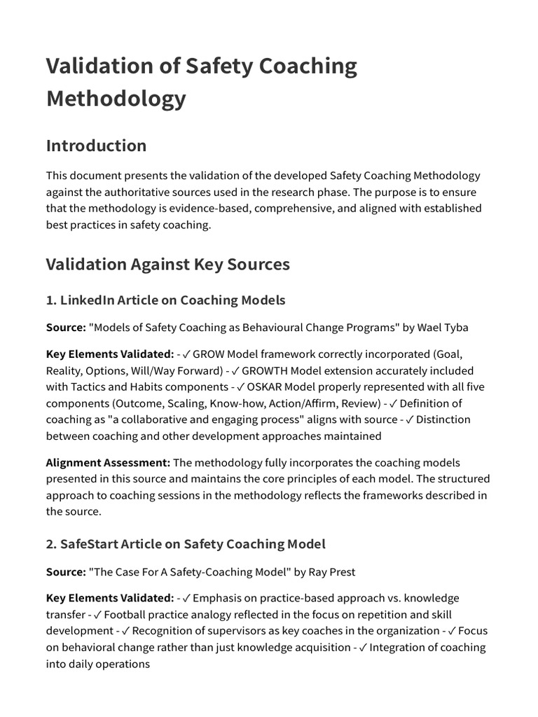 Validation of Safety Coaching Methodology | PDF | Methodology | Safety