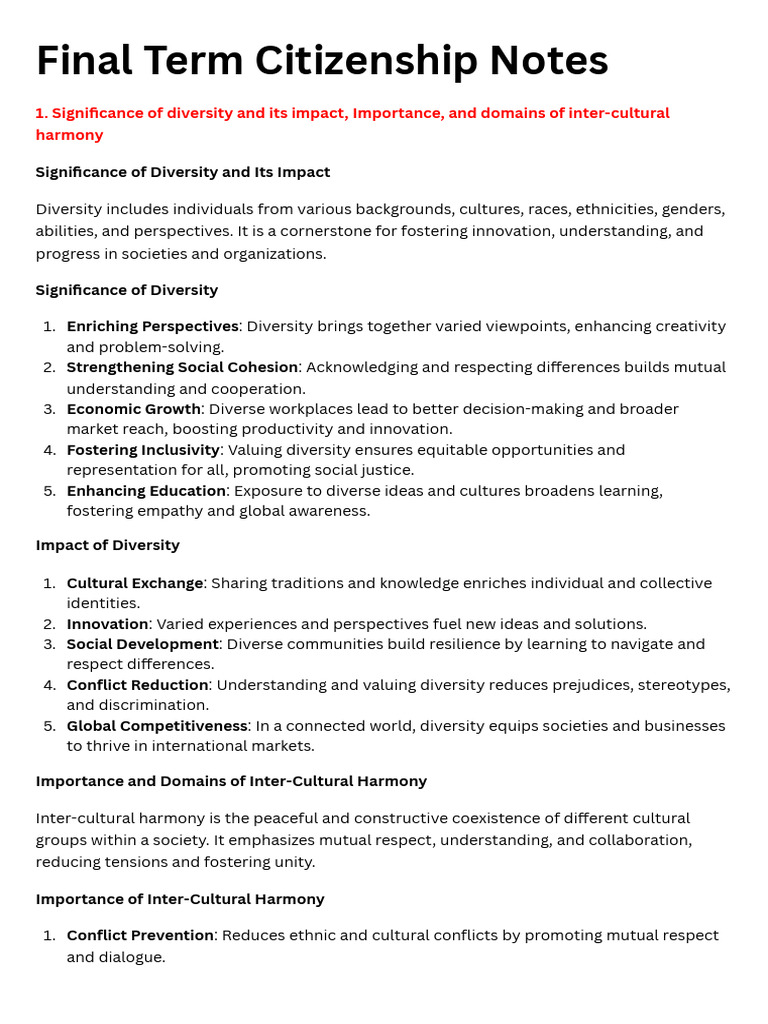 Final Term Citizenship Notes | PDF | Human Rights | Community