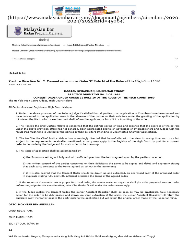 Consent Order Practice Direction 1989 | PDF | Common Law | Government