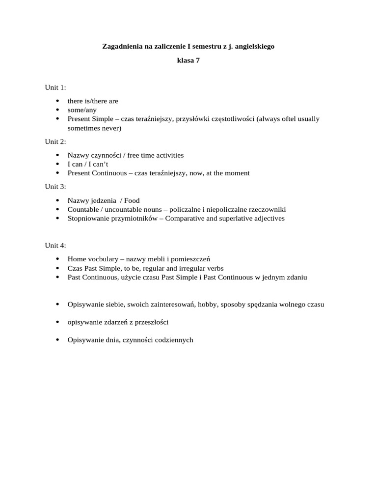 Zagadnienia Na Zaliczenie I Semestru Z J | PDF