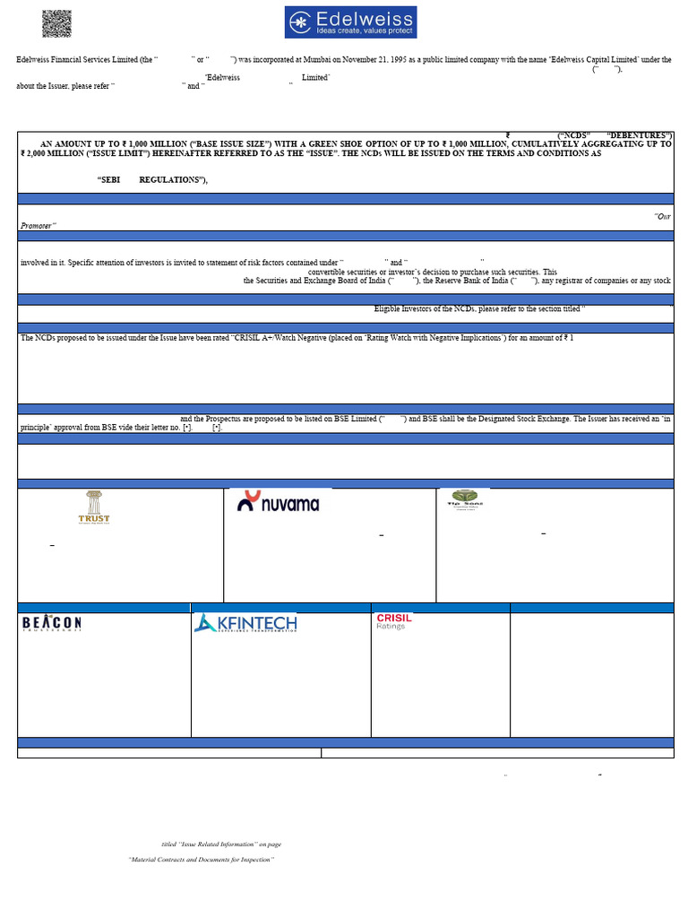 Edelweiss NCD Apr 2025 Prospectus | PDF | Income Statement | Audit