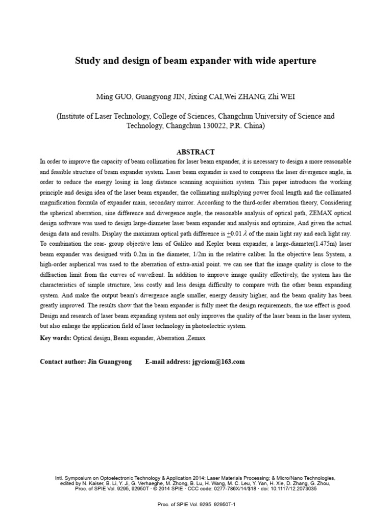 Wide Aperture Laser Beam Expander Design | PDF | Optics | Aperture