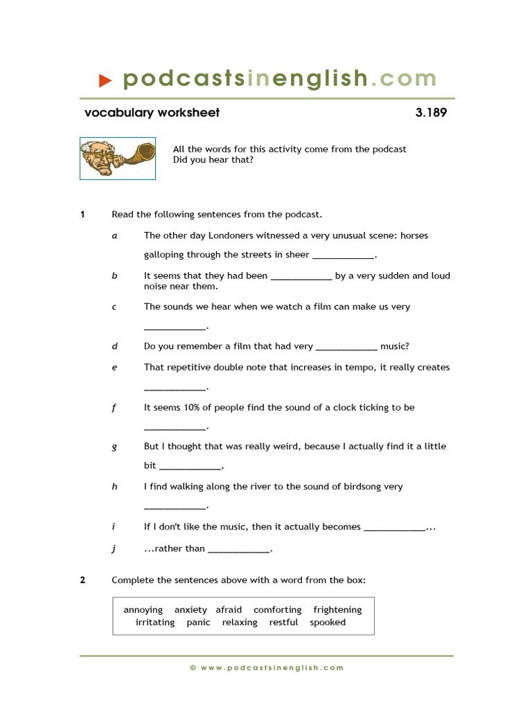 Sounds Vocabulary Worksheet | PDF