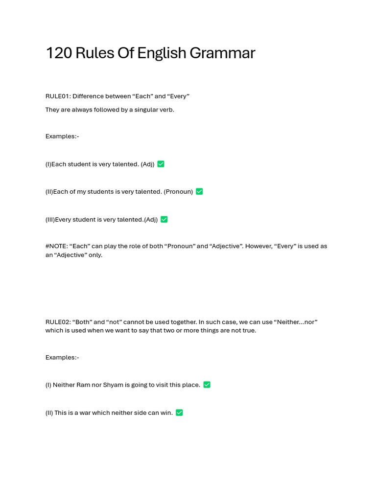 120 Essential English Grammar Rules | PDF | Plural | Grammatical Number