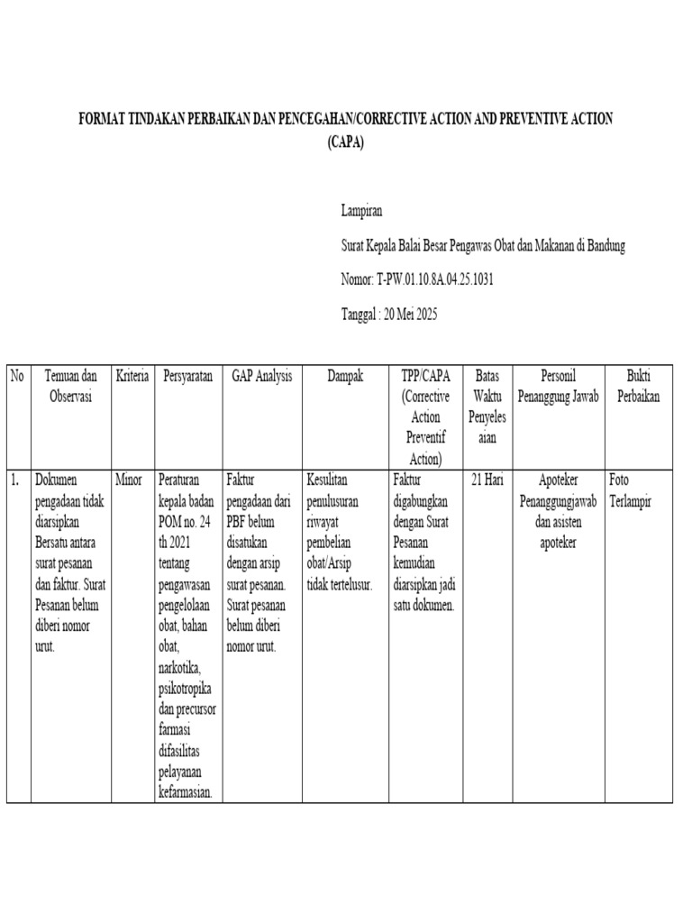 Format Capa Bpom Mei 2025 | PDF