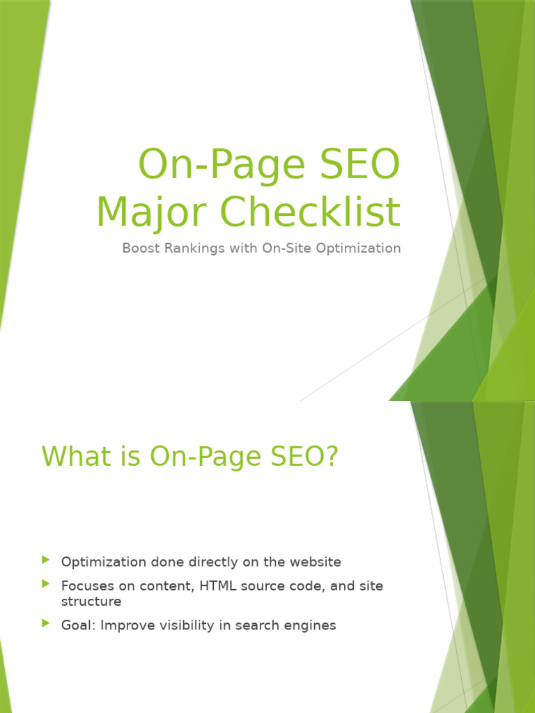 OnPage SEO Checklist Presentation | PDF | Search Engine Optimization | Internet Search Engines