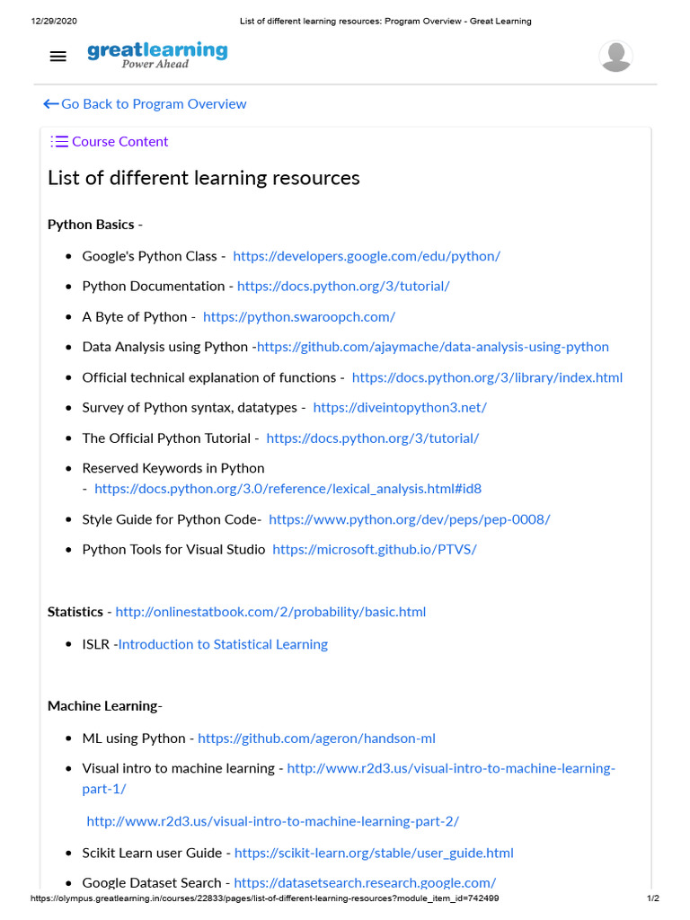 List of Different Learning Resources | PDF | Python (Programming Language) | Machine Learning
