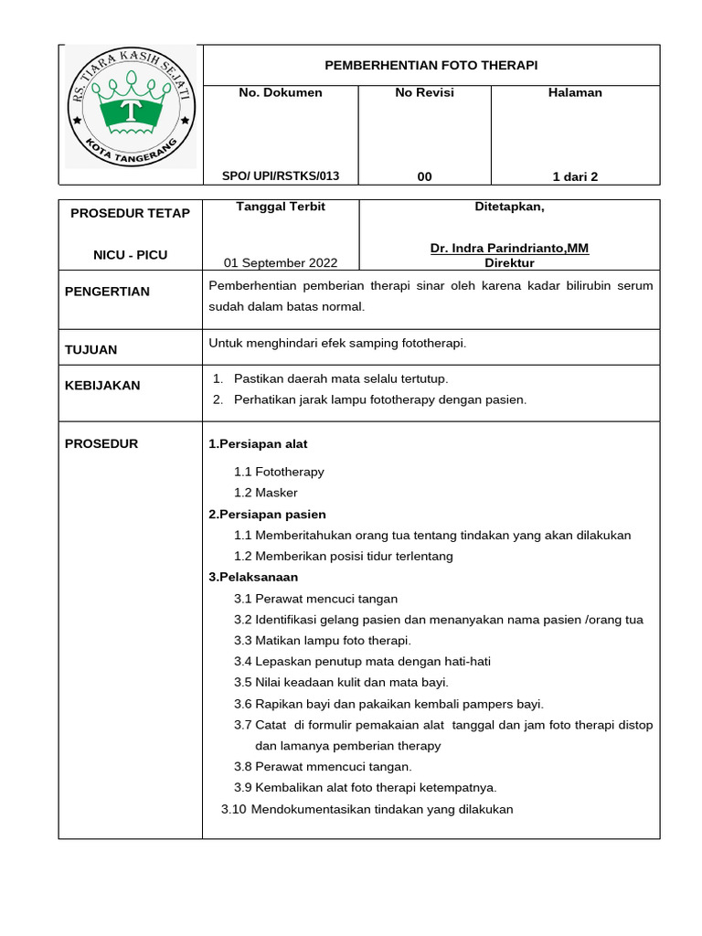 Spo Kep (Nicu - Picu) - Pemberhentian Foto Therapi - CH | PDF