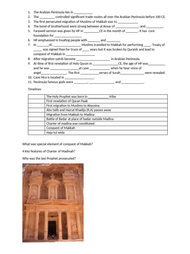 Islamic History Worksheet Grade 6 History | PDF