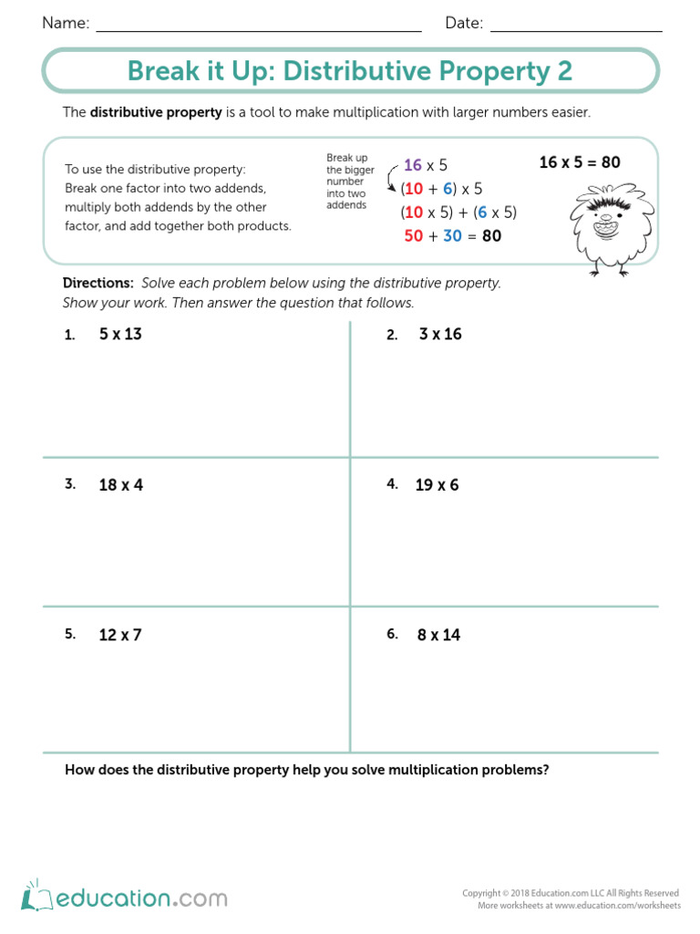 Break It Up Distributive Property 2 | PDF
