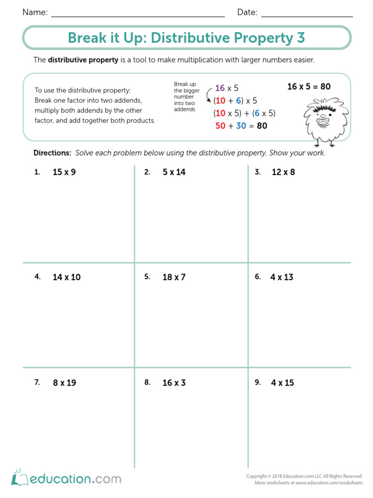 Break It Up Distributive Property 3 | PDF