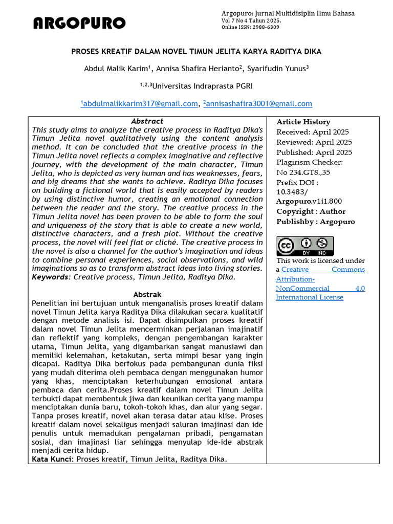Argopuro: Proses Kreatif Dalam Novel Timun Jelita Karya Raditya Dika | PDF