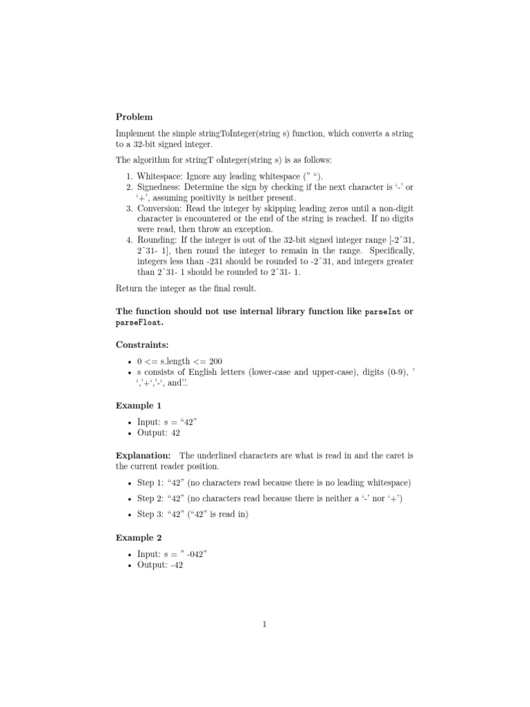 String To Integer Conversion Problem | PDF