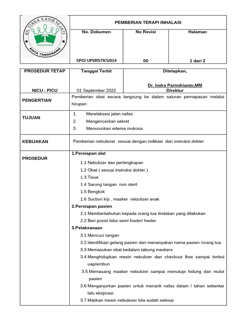 14. Spo Kep (Nicu - Picu) - Pemberian Therapi Inhalasi - Ch | PDF
